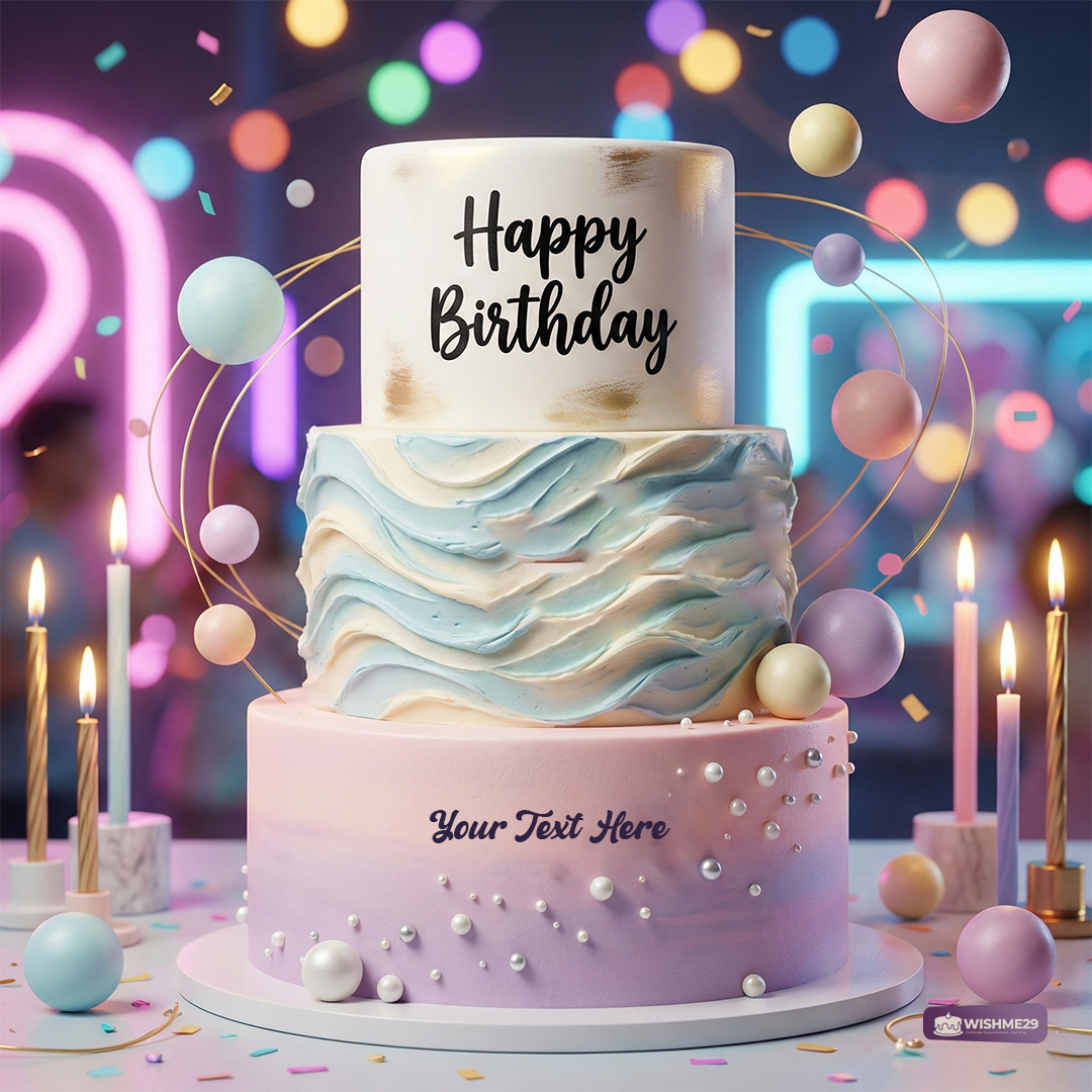 Pastel Color Birthday Cake Image With Name